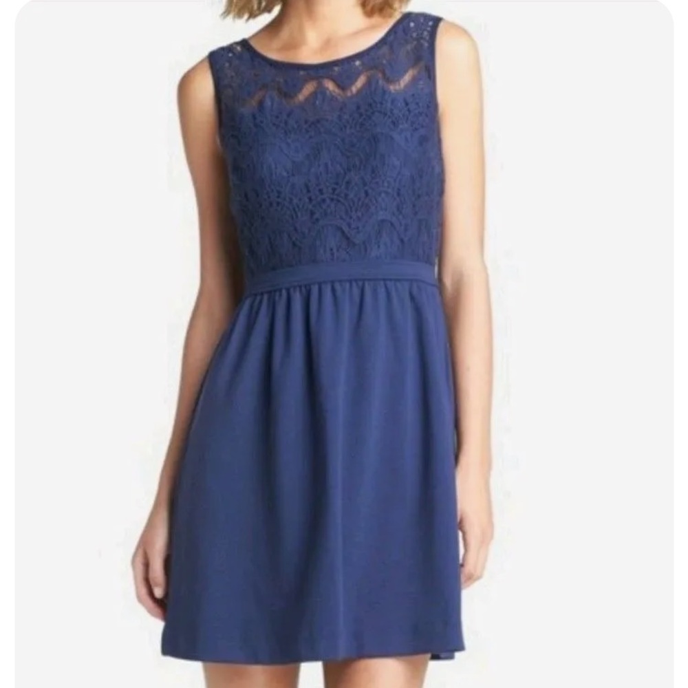 Lilly Pulitzer Rhea Navy Crochet Fit And Flare Sleeve… - Gem